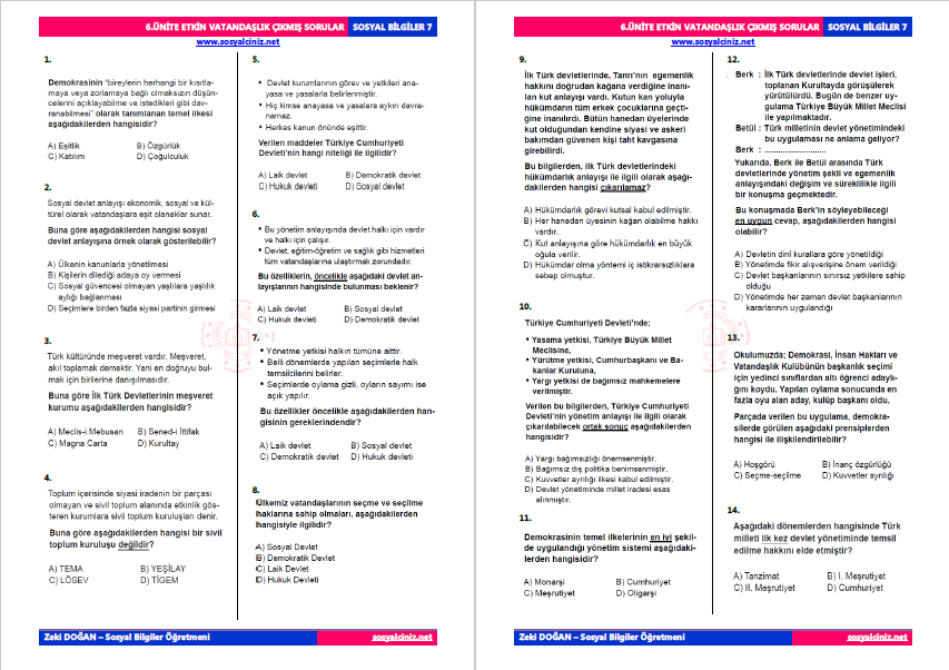 7 | Sosyal Bilgiler - Sosyalciniz - Zeki DOĞAN