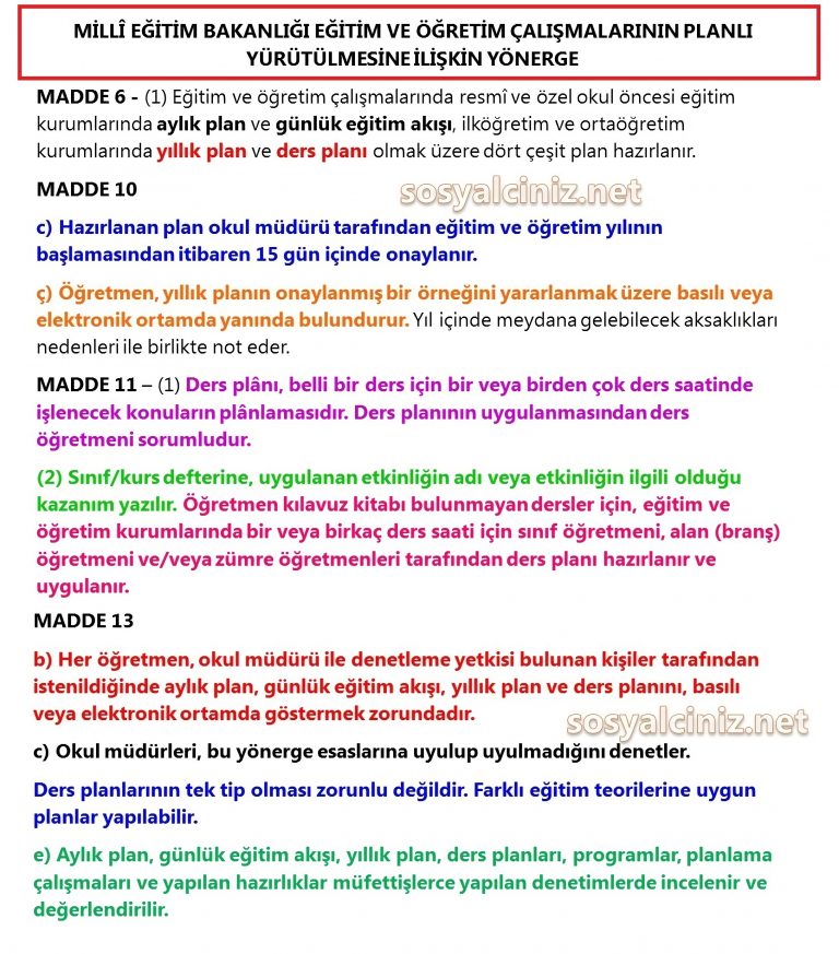 Talim Terbiye Kurulundan Yıllık ve Günlük Plan Açıklaması | Sosyal ...