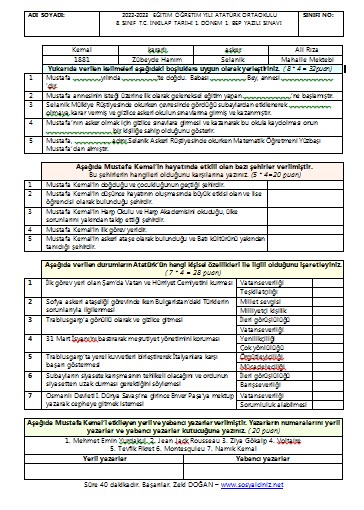 2022-2023 8. Sınıf T. C. İnkılap Tarihi 1. Dönem 1. BEP Yazılı | Sosyal Bilgiler - Sosyalciniz ...