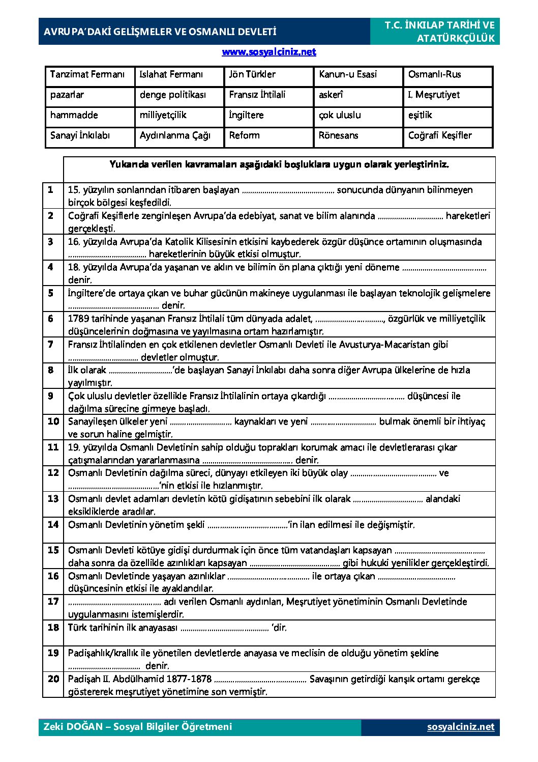 AVRUPA’DAKİ GELİŞMELER BOŞLUK DOLDURMA ETKİNLİĞİ-SOSYALCİNİZ.NET ...