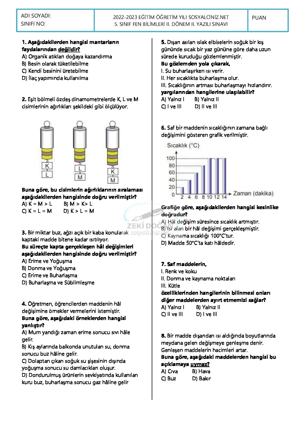 5. Sınıf Fen Bilimleri 2. Dönem 2. Yazılı SOSYALCİNİZ.NET | Sosyal Bilgiler - Sosyalciniz - Zeki ...