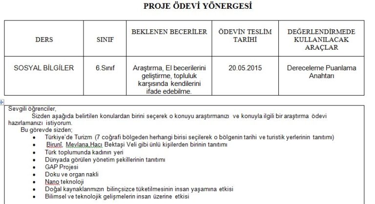 Proje Ödevi Yönergesi | Sosyal Bilgiler - Sosyalciniz - Zeki DOĞAN